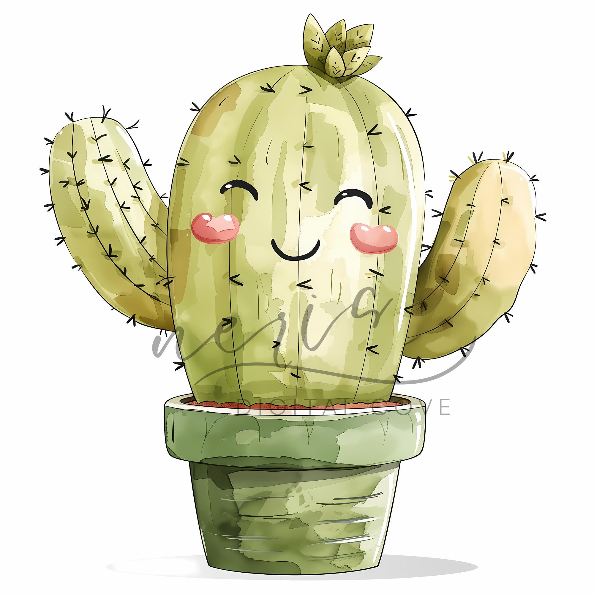 14 Boho Cactus Clipart Illustrations Watercolor Desert Cactus Pngs Cute ...