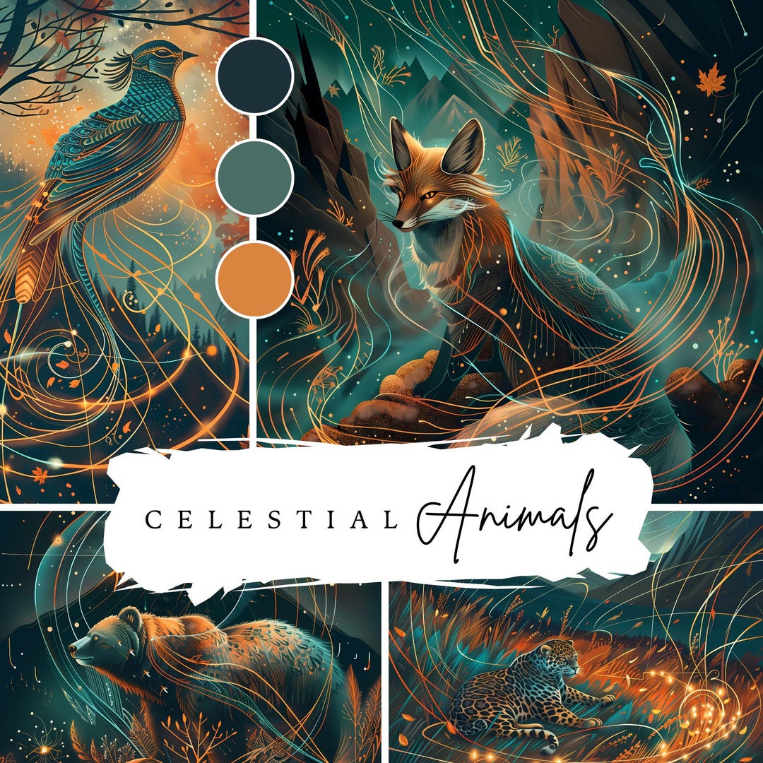 Starry Night Celestial Animals: Junk Journal Digital Paper - Etsy