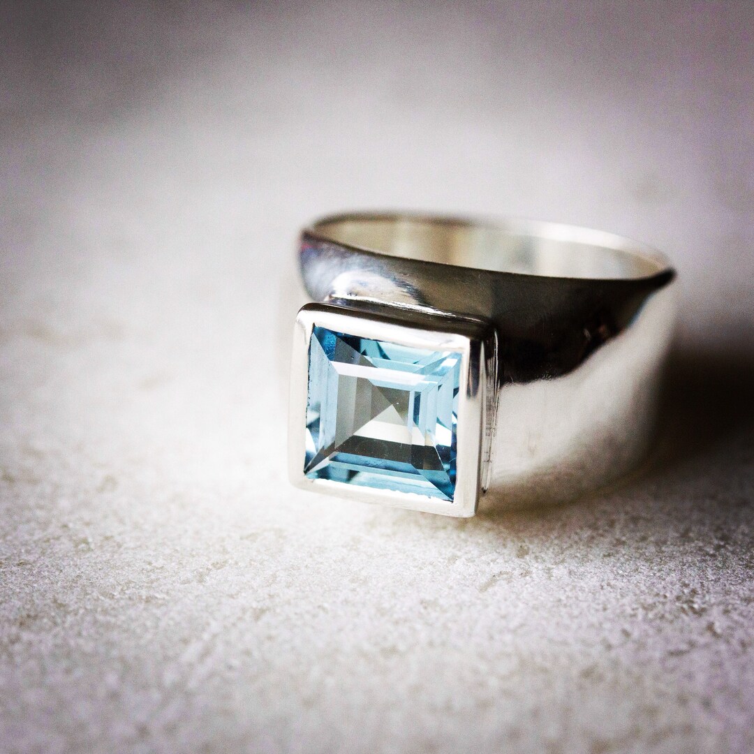 Sterling Silver Square Princess Cut Ring, Wide Dome Ring in Argentium ...