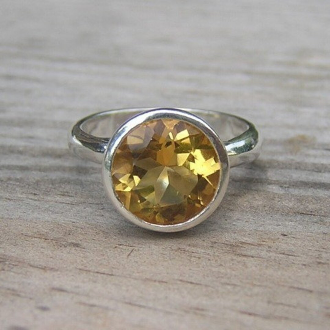 Large Round Citrine Gemstone Ring in Recycled Sterling Silver - Etsy