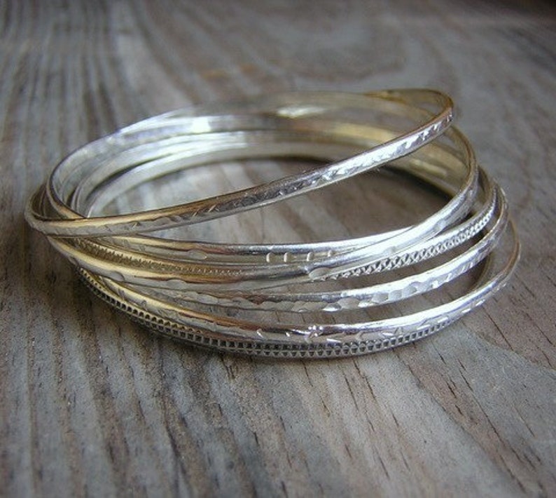 Set of SEVEN Sterling Silver Bangles | Etsy