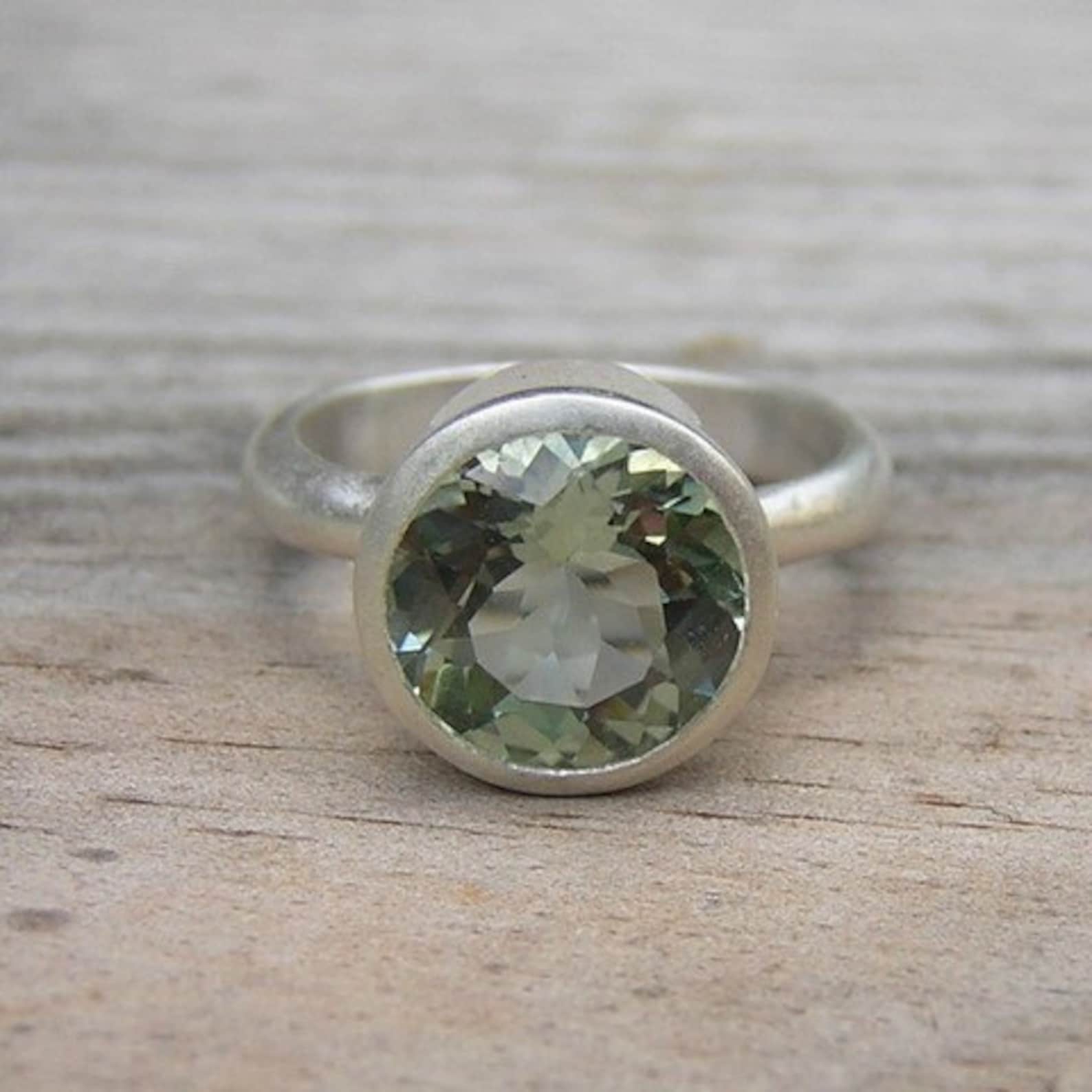 Prasiolite Ring Green Amethyst Round Gemstone in Matte Silver - Etsy