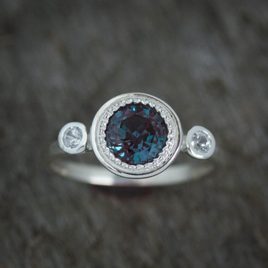 Alexandrite Ring, June's Birthstone Ring, Gemstone Halo Ring, White ...