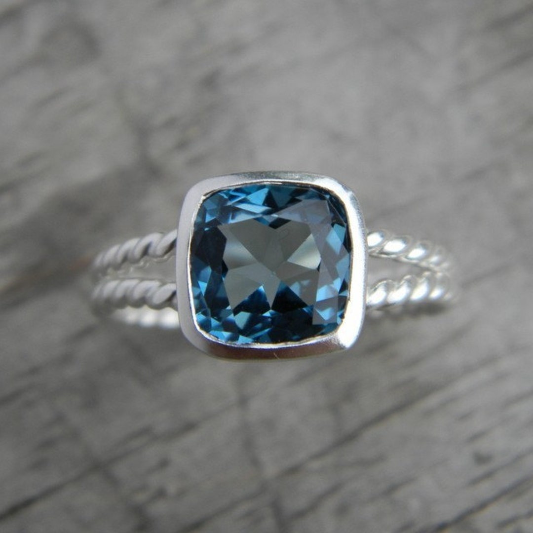 Blue Topaz Ring, London Blue Gemstone Ring, Cushion Shaped Jewelry in ...