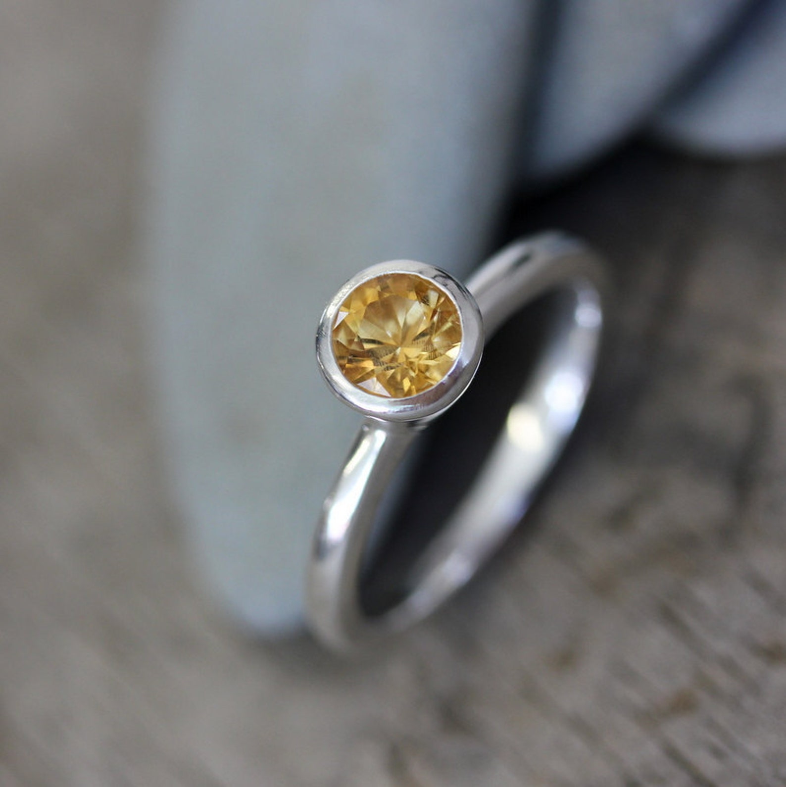 Round Citrine Ring Yellow Gold Stacking Ring November | Etsy
