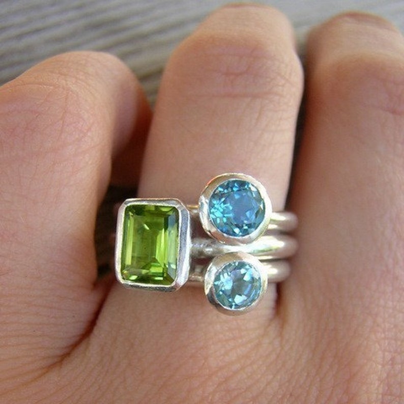 Peridot and Swiss Blue Topaz Gemstones Stacking Rings in - Etsy