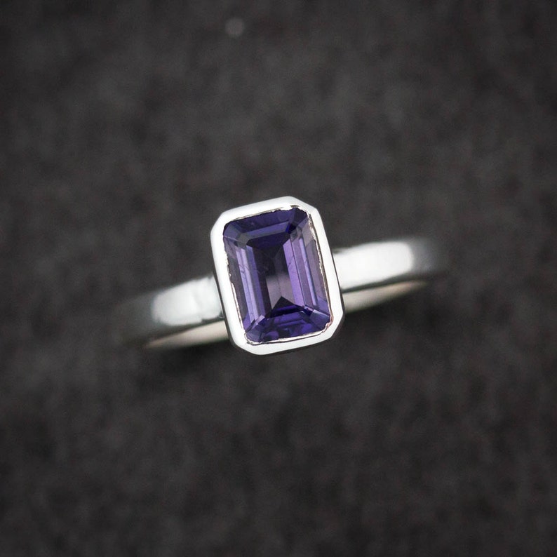Water Sapphire Ring Emerald Cut Iolite Ring Eco Silver - Etsy