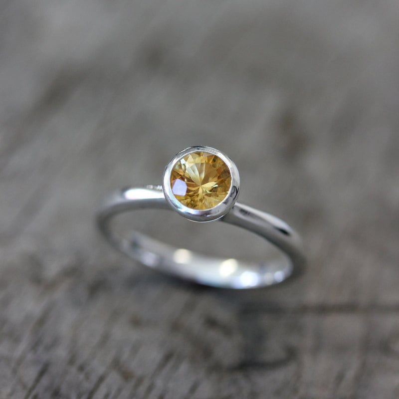 Round Citrine Ring Yellow Gold Stacking Ring November | Etsy