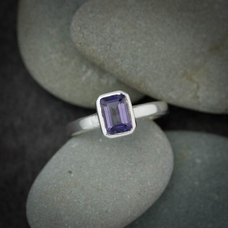 Water Sapphire Ring Emerald Cut Iolite Ring Eco Silver - Etsy