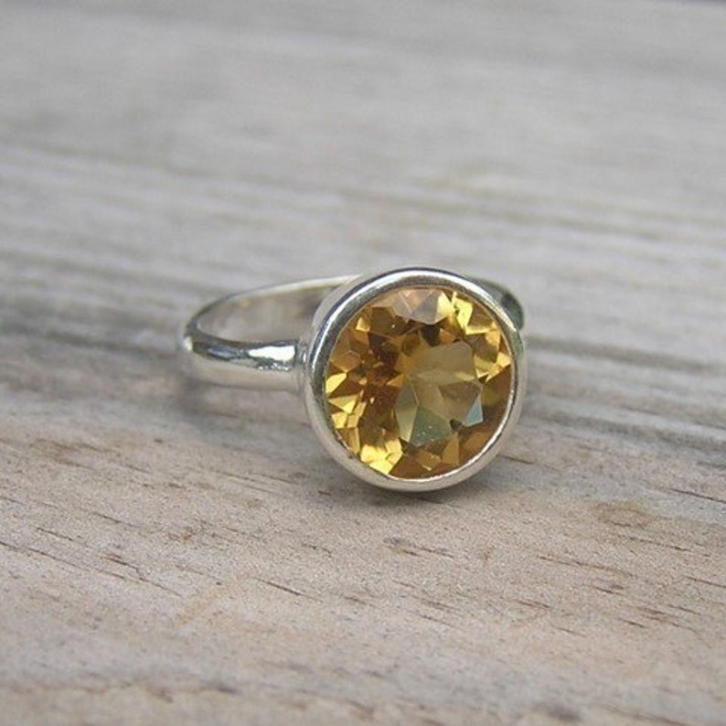 Large Round Citrine Gemstone Ring in Recycled Sterling Silver - Etsy