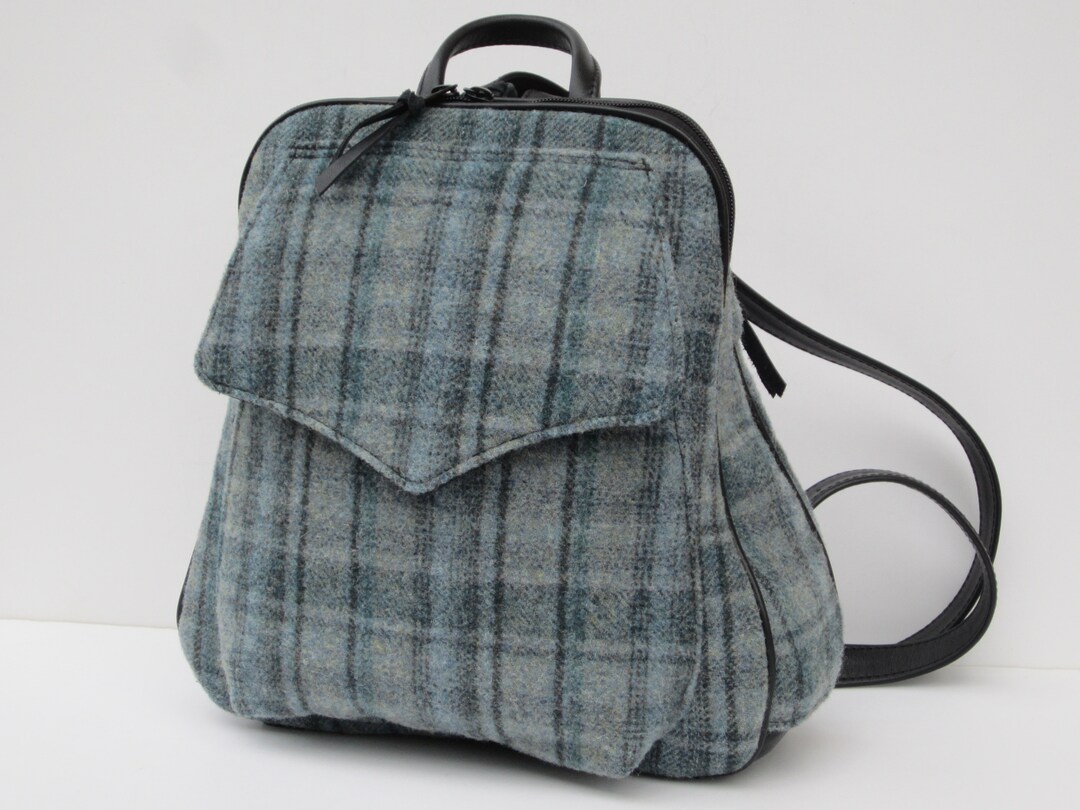 Felted Wool Backpack Blue Black Plaid Wool Backpack Purse Daypack for ...