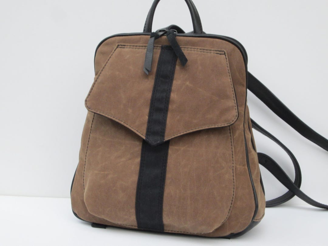 Waxed Canvas Backpack: Brown & Black, Water Resistant, Unisex - Etsy