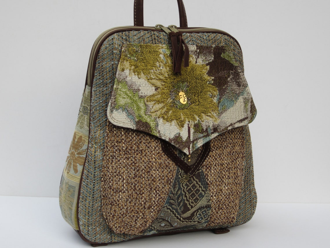 OOAK Backpack Sunflower Goddess Unique Fabric Collage Backpack Purse ...