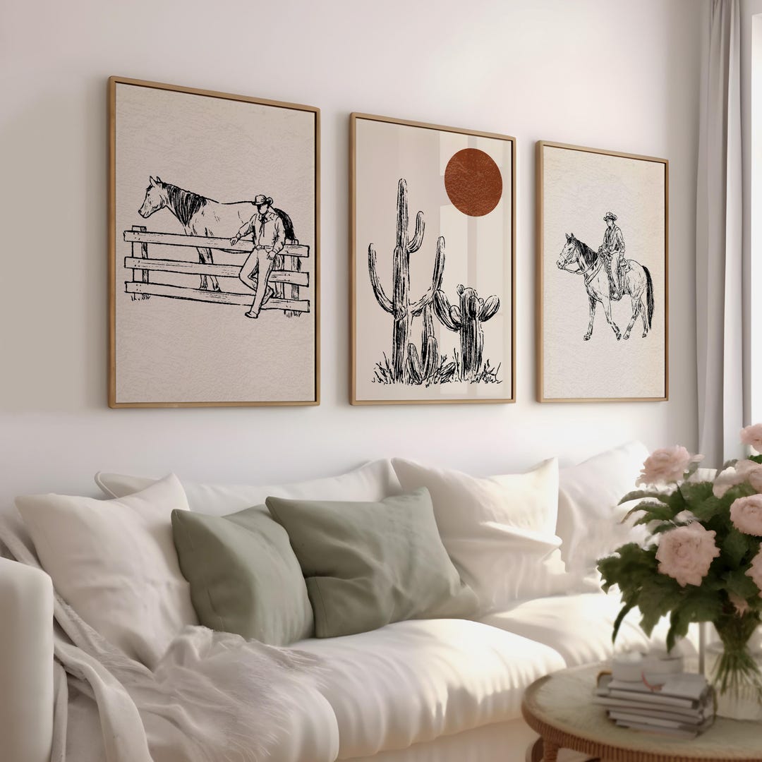 Cowboy Western Prints Set: Black and White Southwest Decor (digital ...