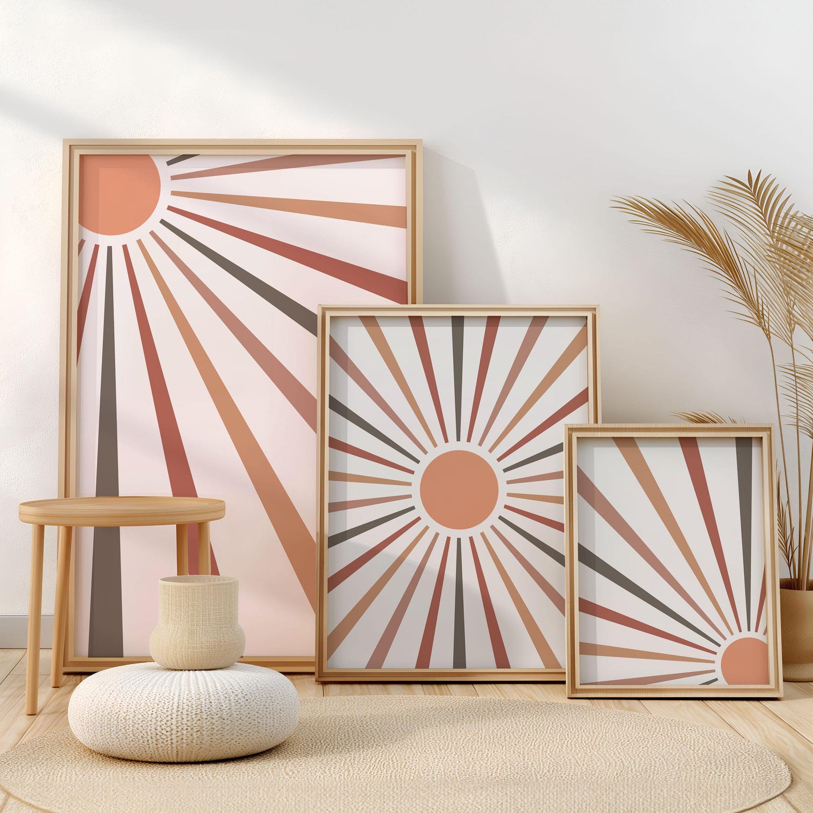Set of 3 Mid Century Modern Sunshine Art Prints: Boho Decor (digital ...