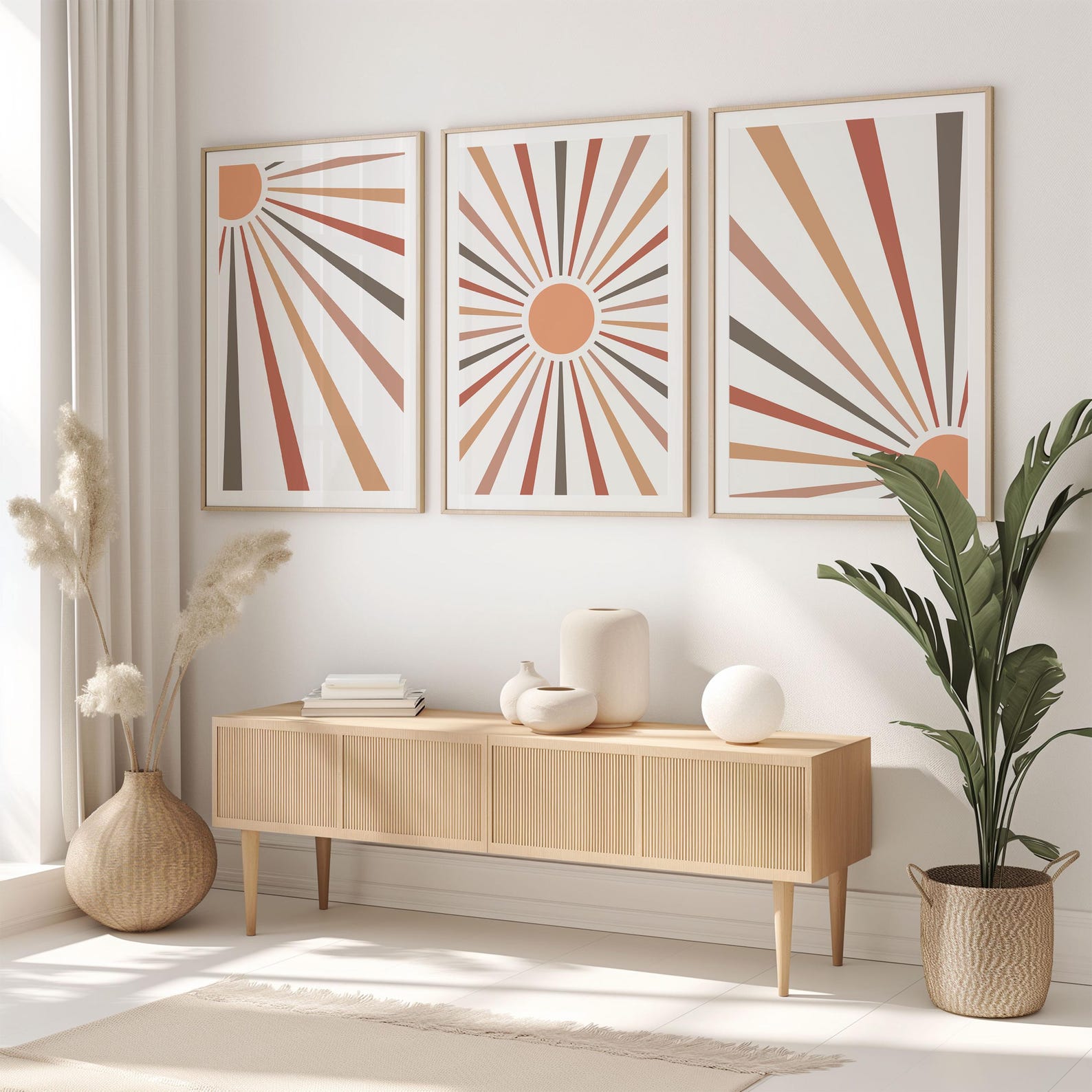 Set of 3 Mid Century Modern Sunshine Art Prints: Boho Decor (digital ...