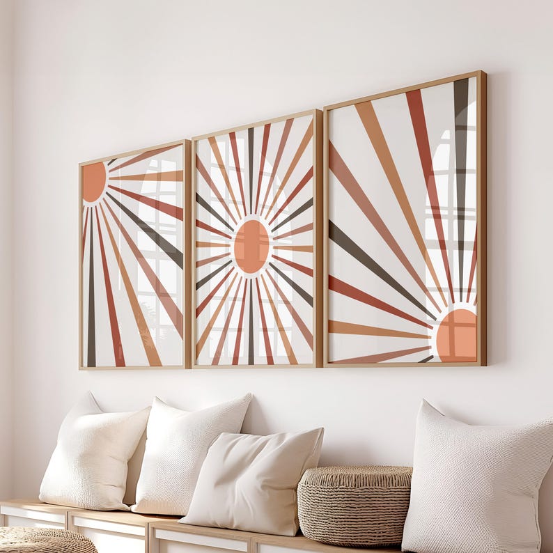 Set of 3 Mid Century Modern Sunshine Art Prints: Boho Decor (digital ...