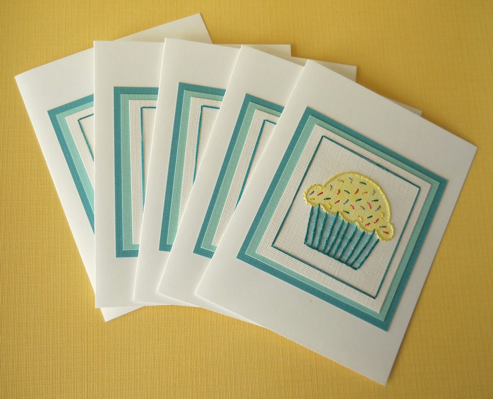 Sweet Cupcake Hand-stitched Cards (multiple Colors, Pack of 5) - Etsy