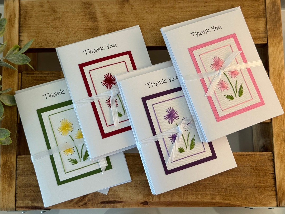 Thank You Hand-stitched Cards (multiple Color Options, Pack of 5) - Etsy