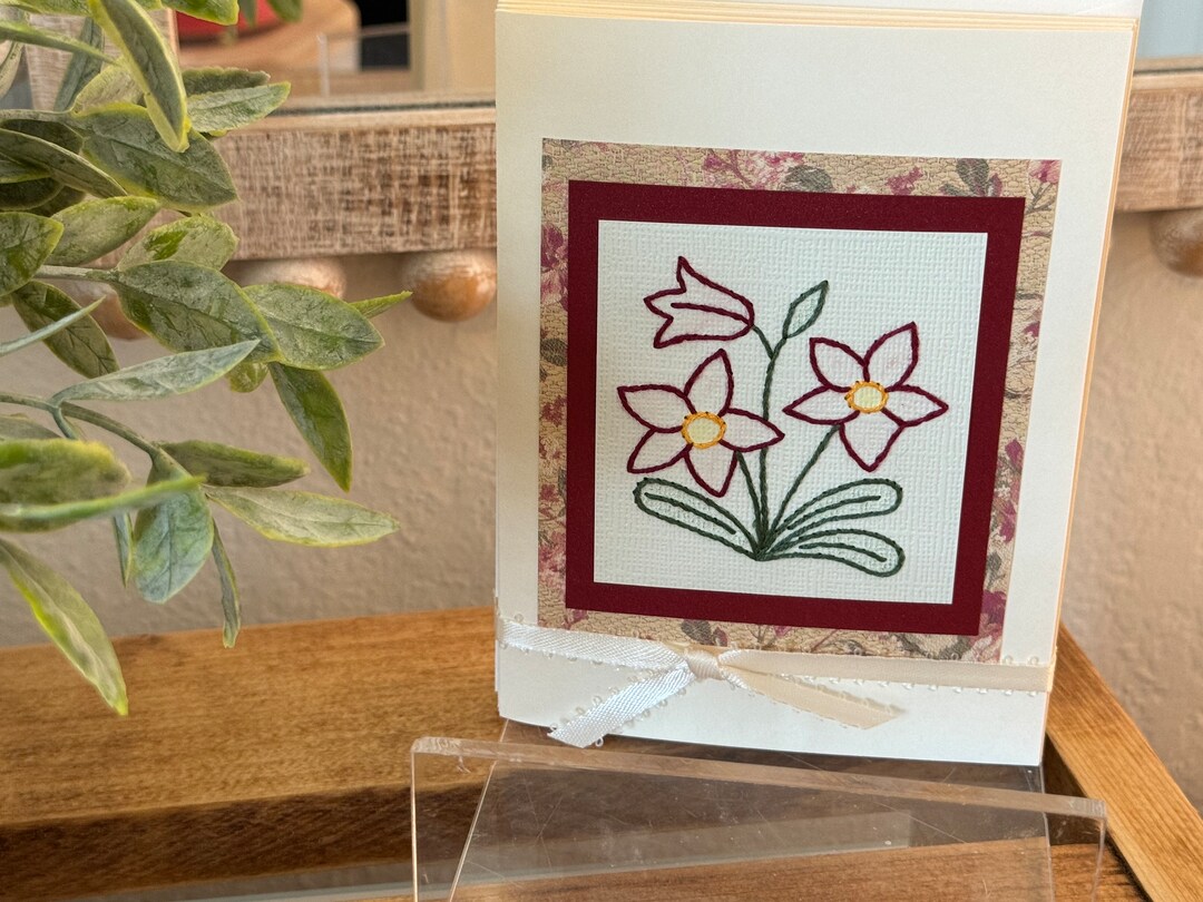 Red Flower Bouquet Hand-stitched Cards pack of 5 - Etsy UK