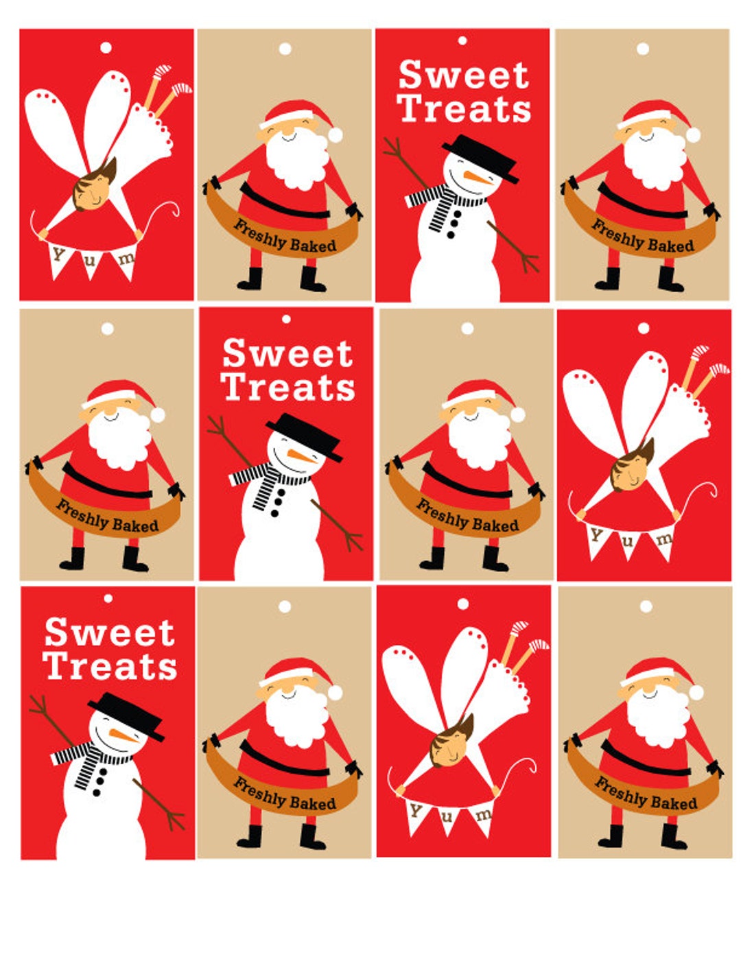 Holiday Baking Gift Tags Santa, Angel, Snowman, Hole Punched - Etsy