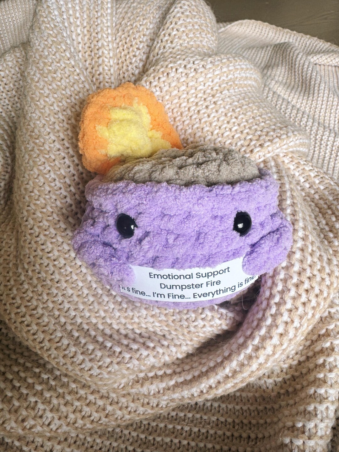 Emotional Support Dumpster Fire Plushie – Funny Handmade Crochet Toy ...