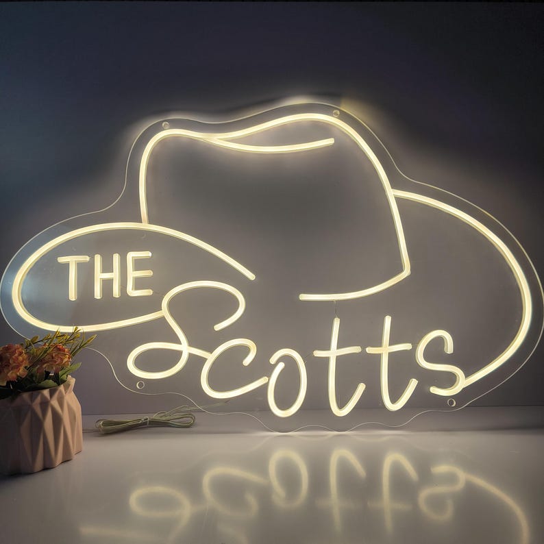 Custom Cowboy Hat LED Neon Sign, Last Name Wedding Decor, Cowboy ...