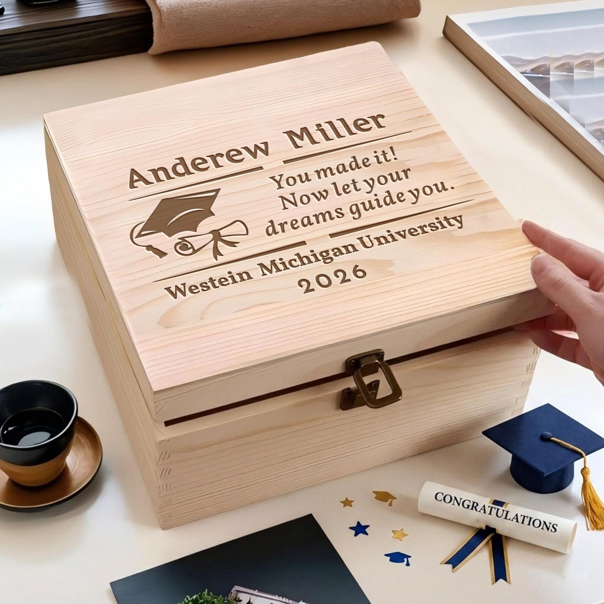 Personalized Graduation Gift Box | Custom Engraved Wooden Keepsake ...