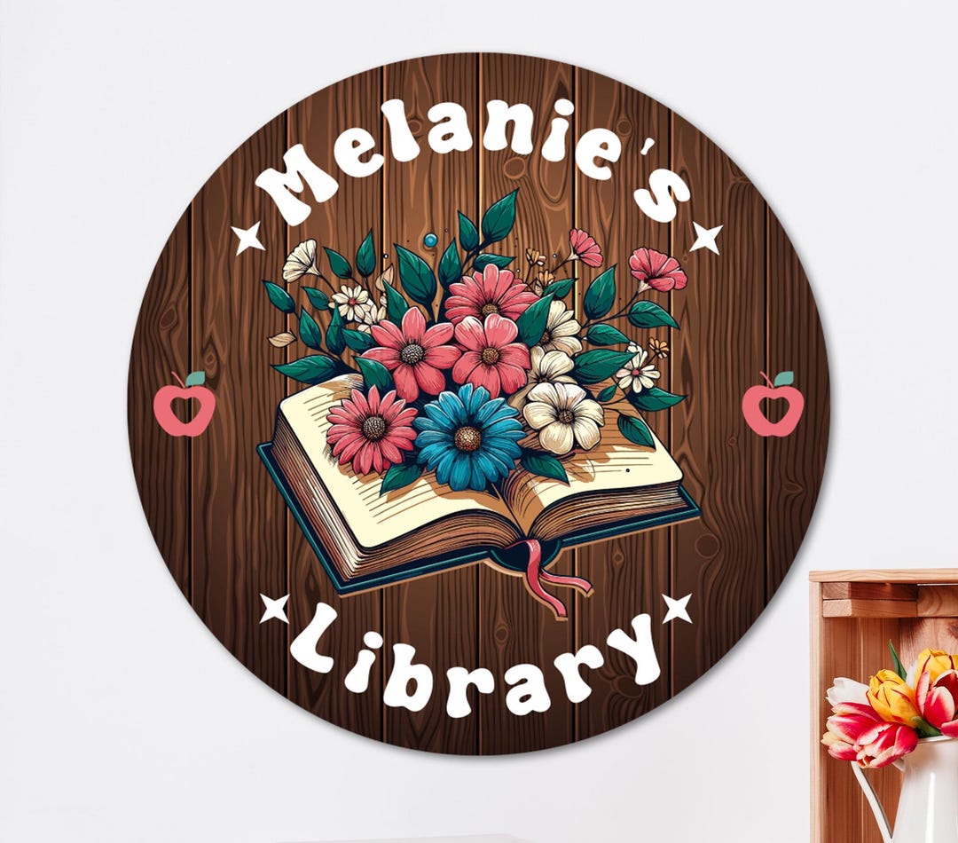 Personalized Library Wood Sign Custom Book Decor Color UV Printed ...