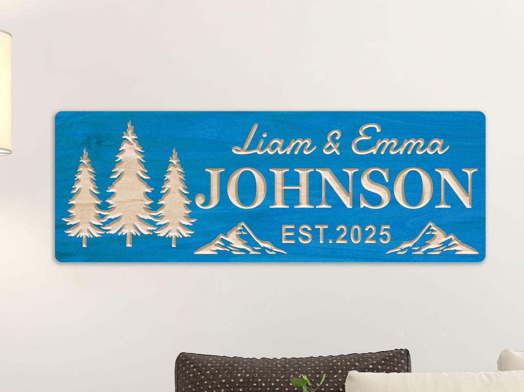 Personalized Wooden Mountain House Sign, Custom Family Name Sign ...