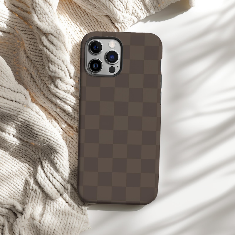 Brown Checker Phone Case - Etsy