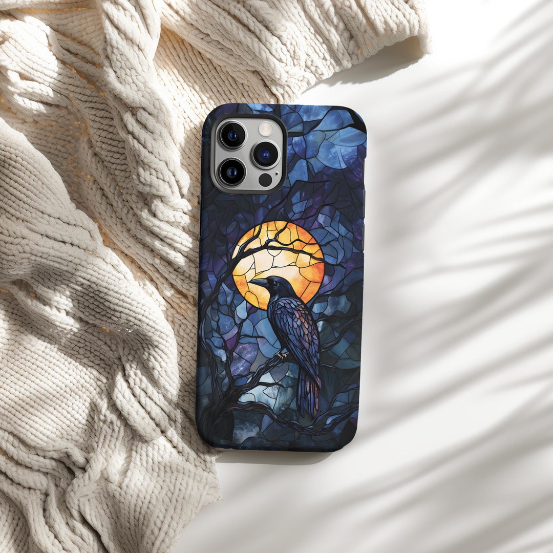 Goth Raven Stained Glass Phone Case Gothic Dark Crow iPhone 17 16 15 14 ...
