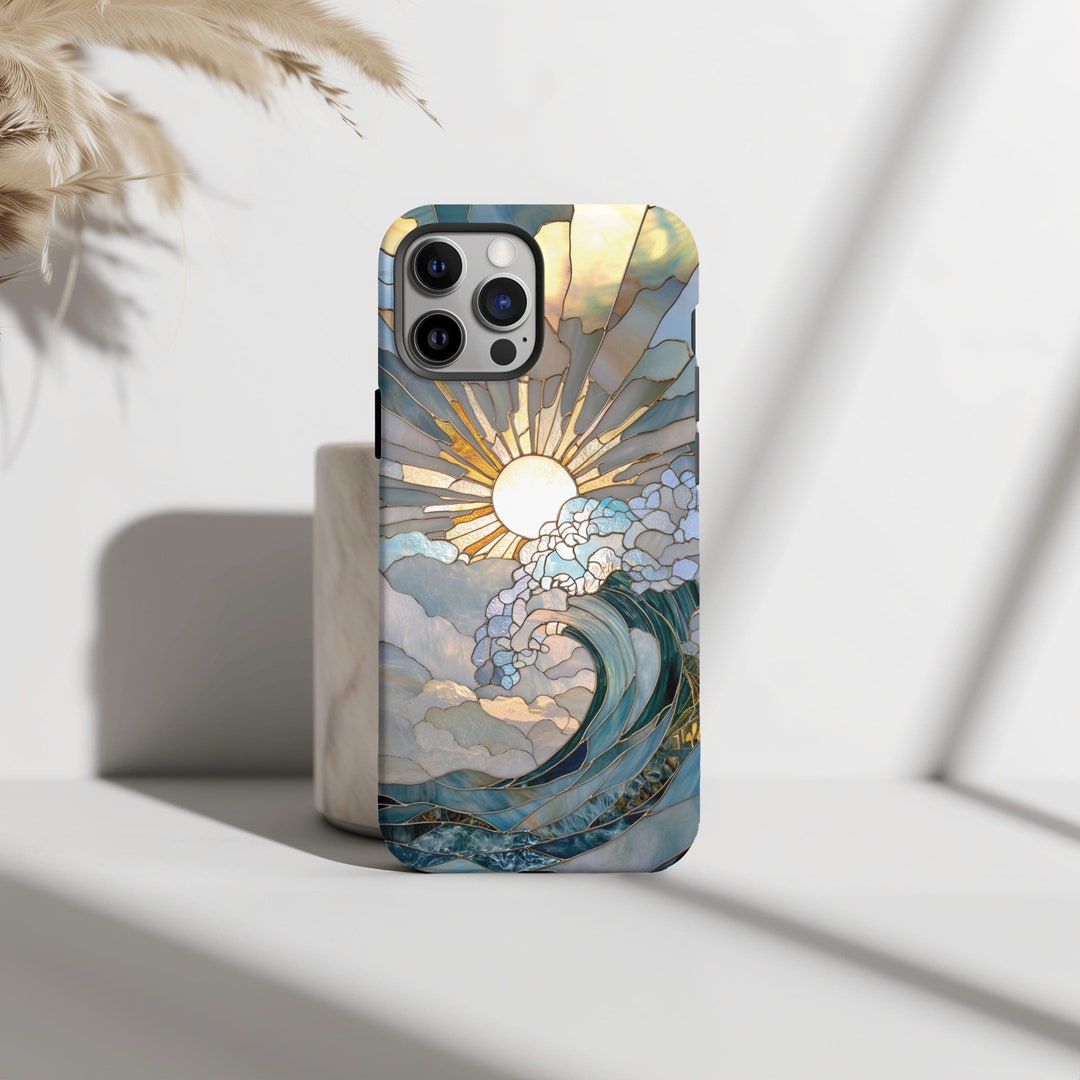 Stained Glass Ocean Sunset Phone Case Mosaic Sun Rise iPhone 17 16 15 ...