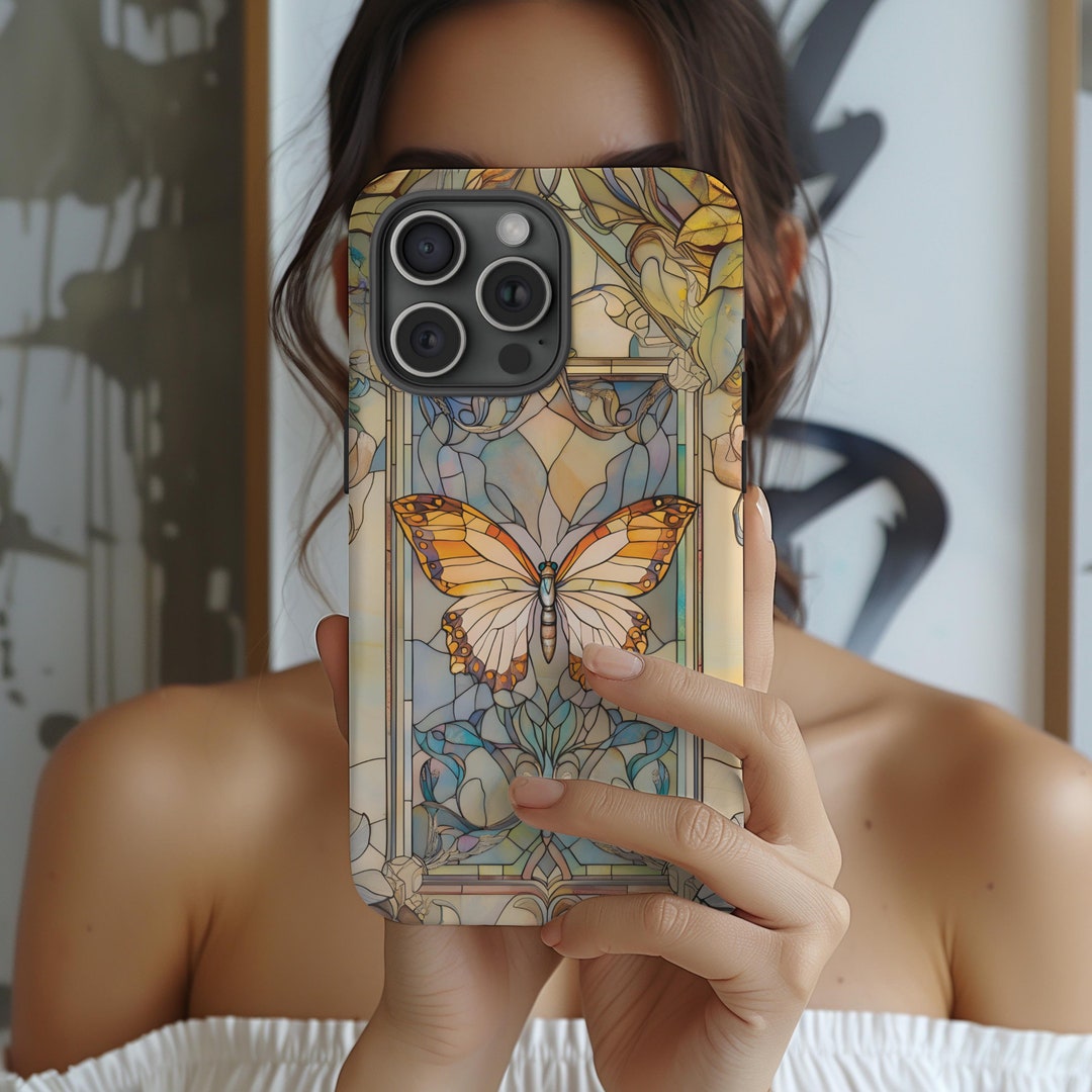 Stained Glass Butterfly Phone Case Moth Mosaic Whimsy iPhone 17 16 15 ...