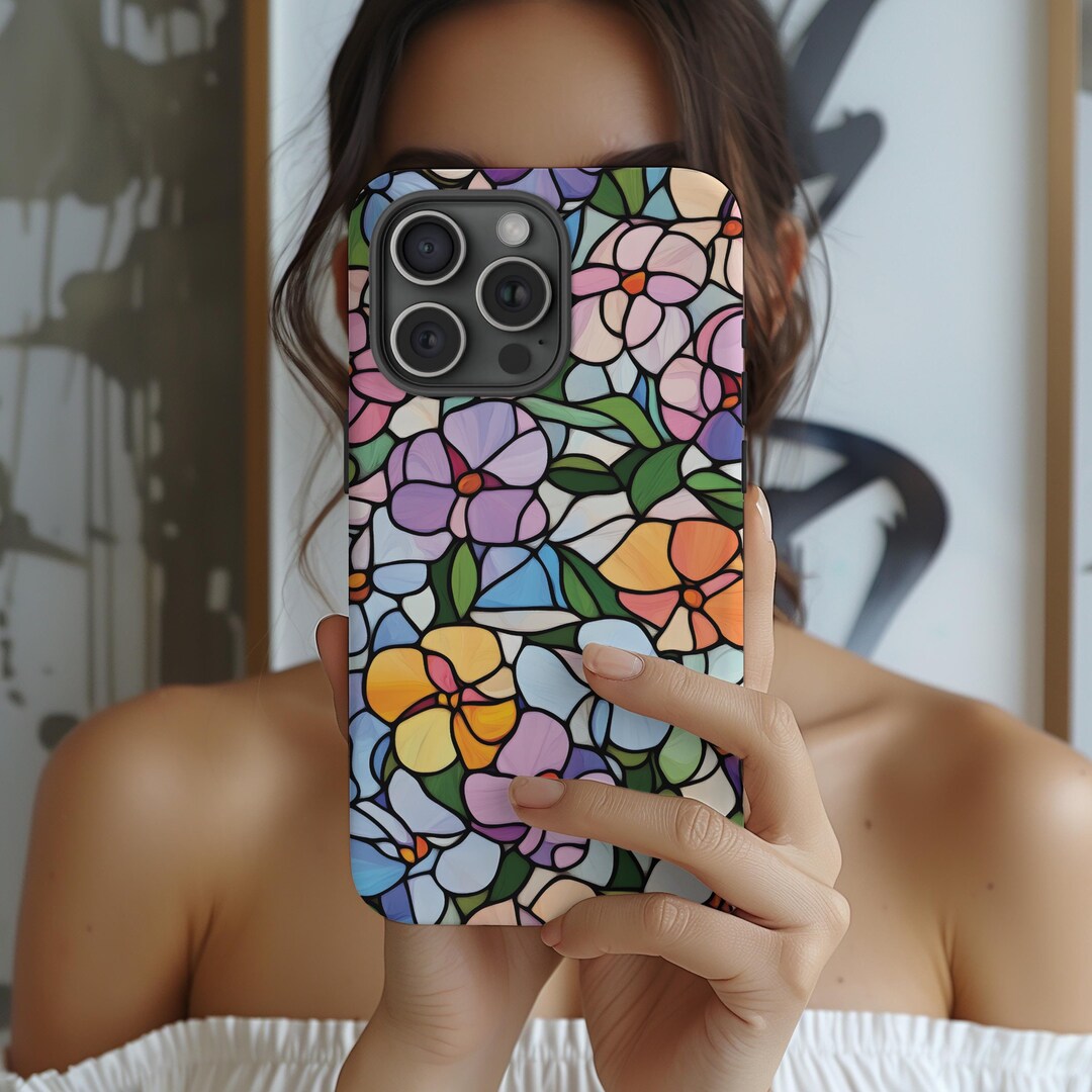 Pastel Stained Glass Flowers Phone Case Spring Easter Floral iPhone 17 ...