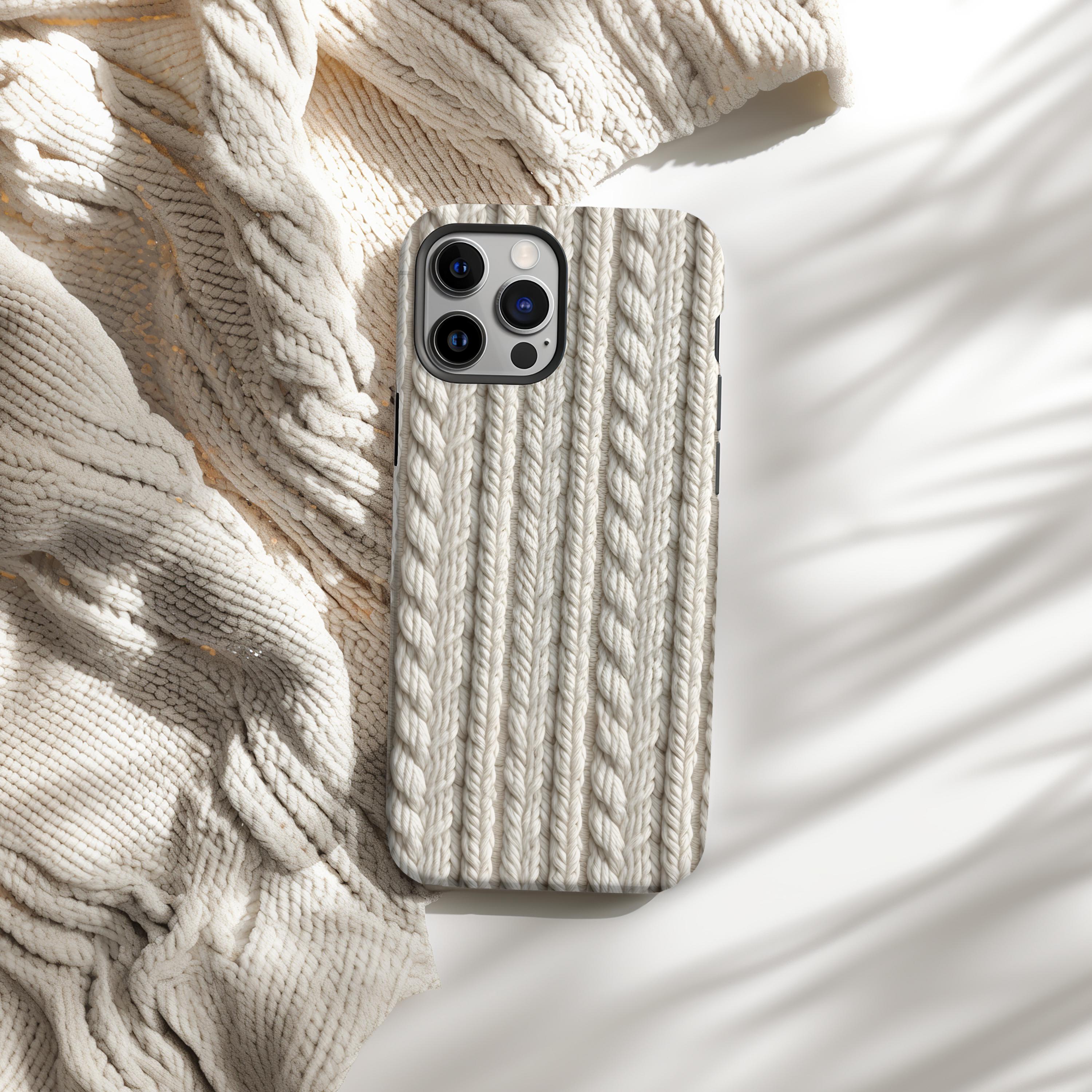 Winter Sweater Phone Case Cable Knit Neutral Christmas iPhone 17 16 15 ...
