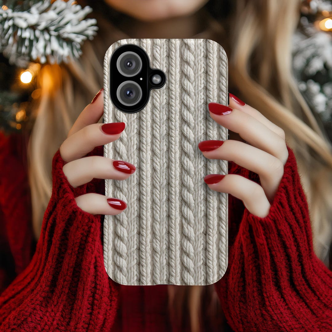 Winter Sweater Phone Case Cable Knit Neutral Christmas iPhone 17 16 15 ...