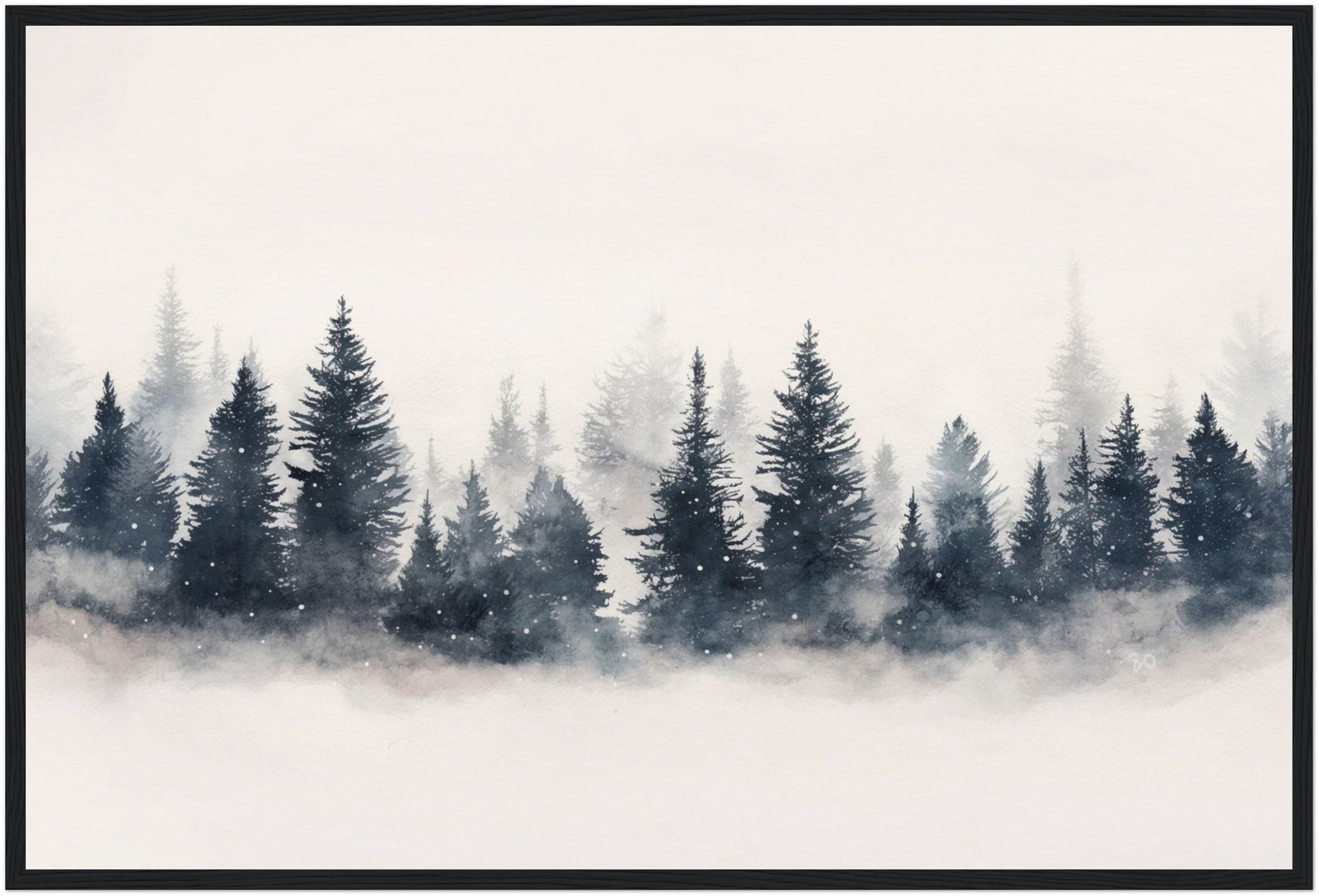 Evergreen Winter Forest Landscape Watercolor Painting - Snowy Cabin ...