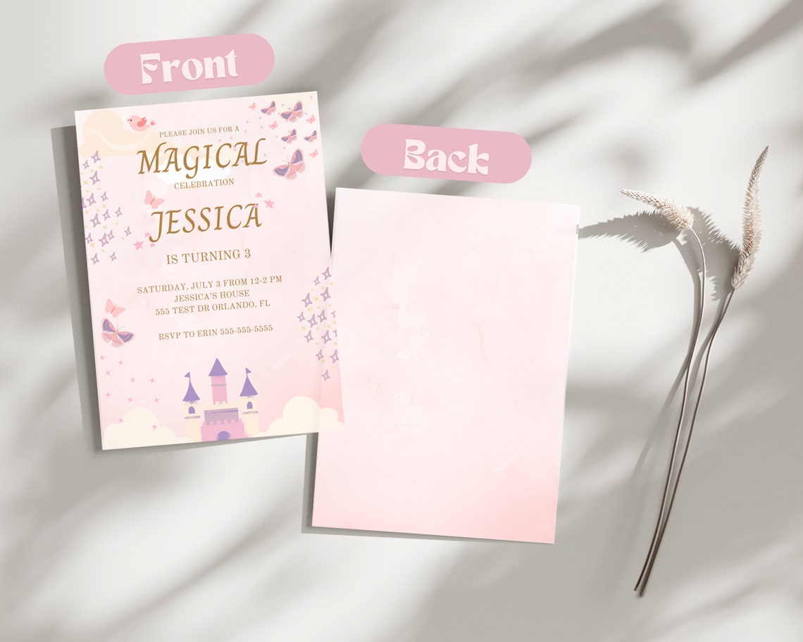 Pink Princess Birthday Invitation Template, Magical Digital Download ...