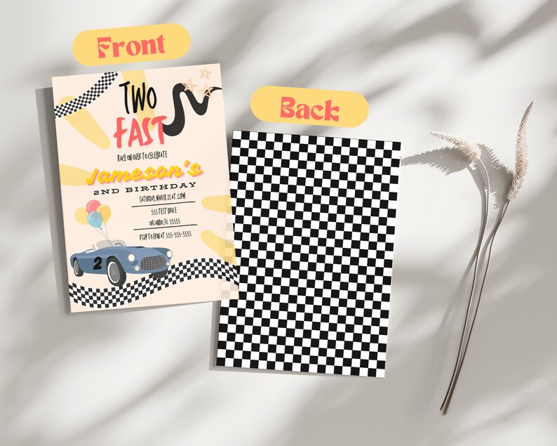 Two Fast Birthday Invitation Template, 2nd Birthday Digital Download ...
