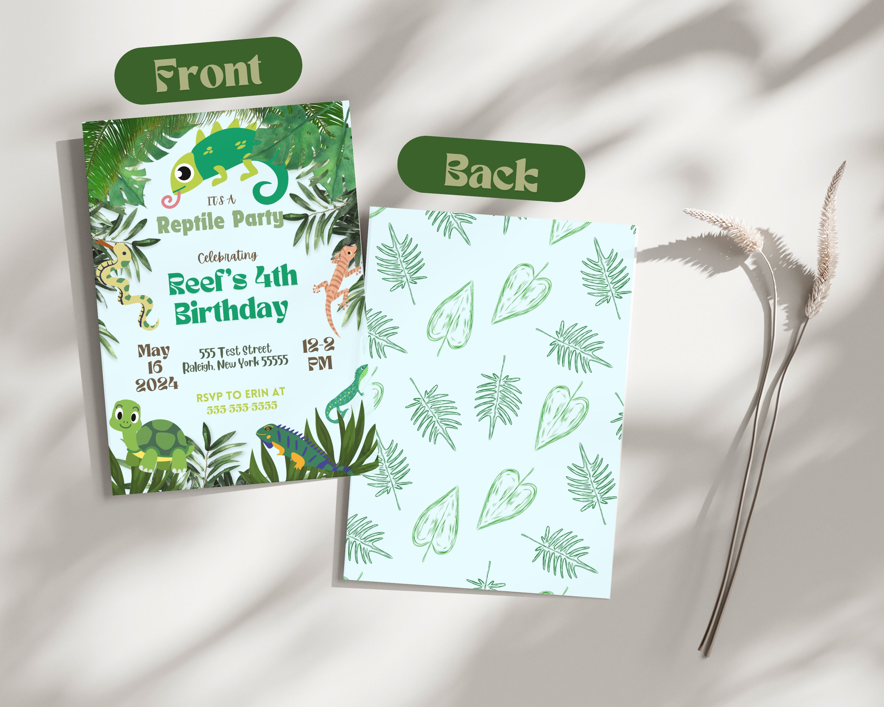 Reptile Party Birthday Invitation Template, Lizard Digital Download ...