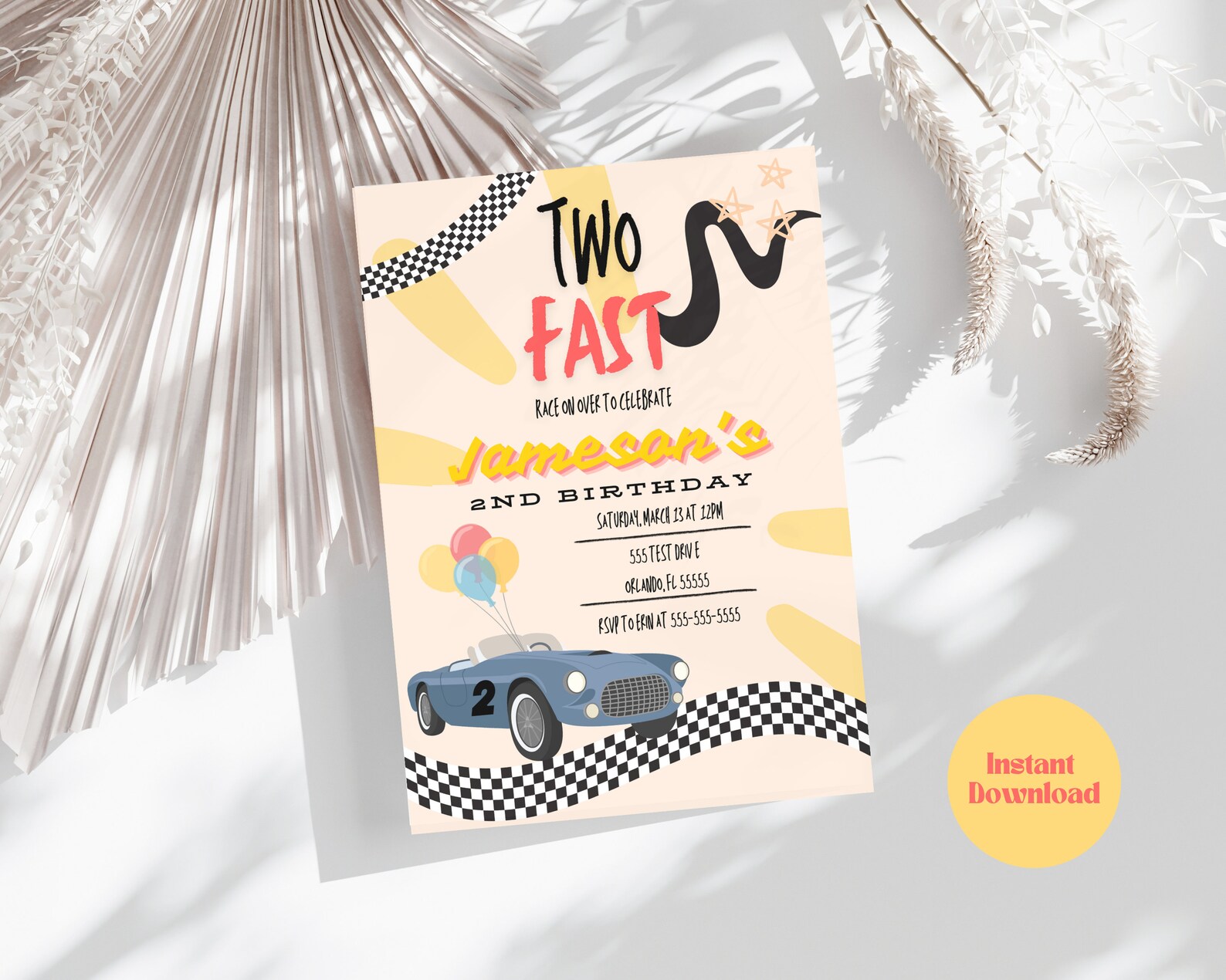 Two Fast Birthday Invitation Template, 2nd Birthday Digital Download ...