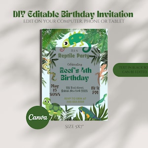 Reptile Party Birthday Invitation Template, Lizard Digital Download ...