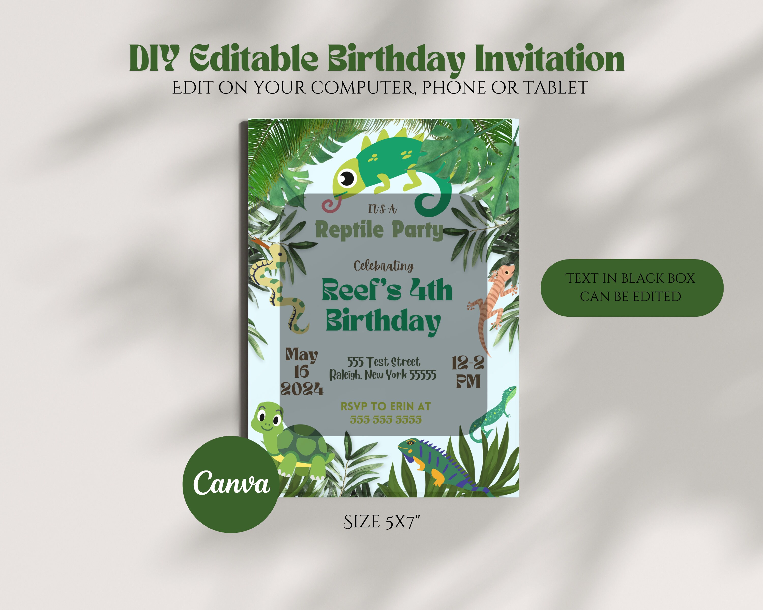 Reptile Party Birthday Invitation Template, Lizard Digital Download ...