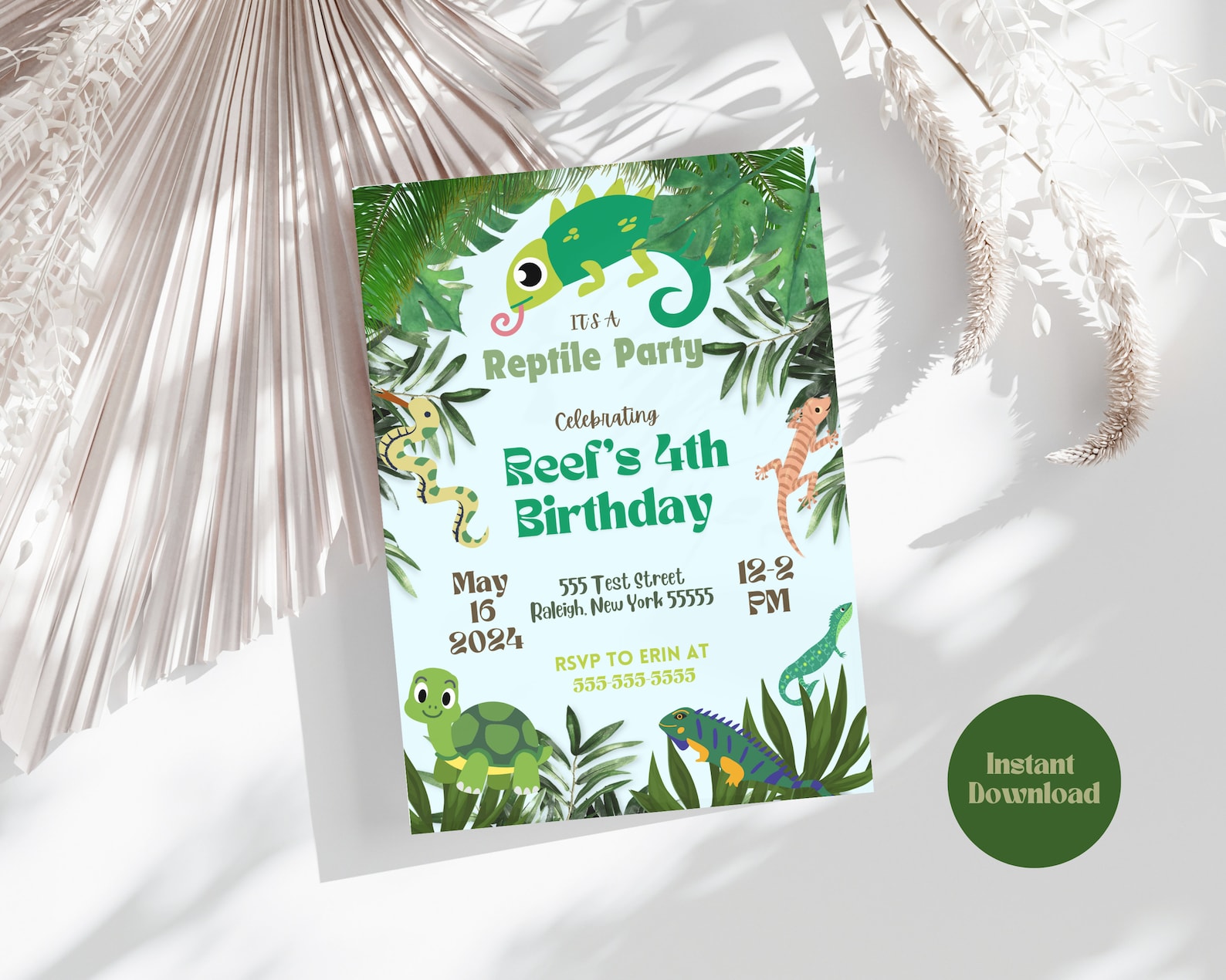 Reptile Party Birthday Invitation Template, Lizard Digital Download ...