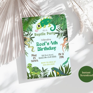 Reptile Party Birthday Invitation Template, Lizard Digital Download ...