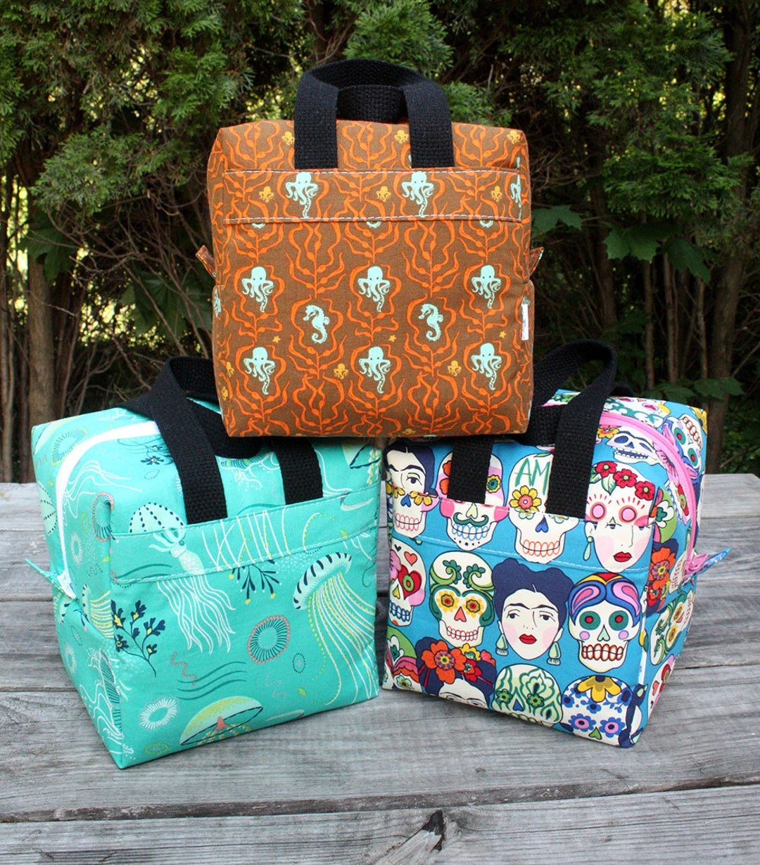 Insulated Lunch Bag Lunch Box Cooler Square Custom Pick Your Own Fabric ...