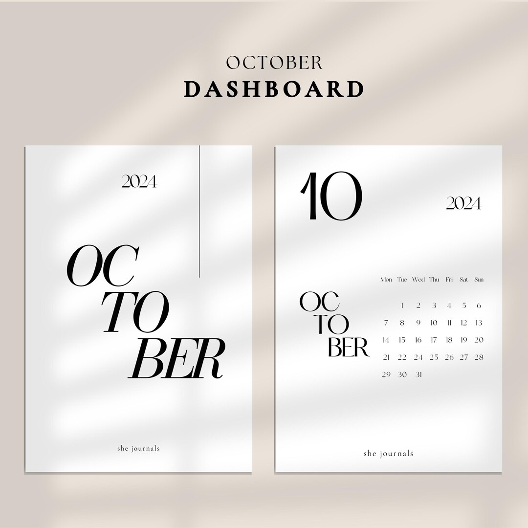 October Printable Dashboard, Printable Dashboard Planner, Minimal ...