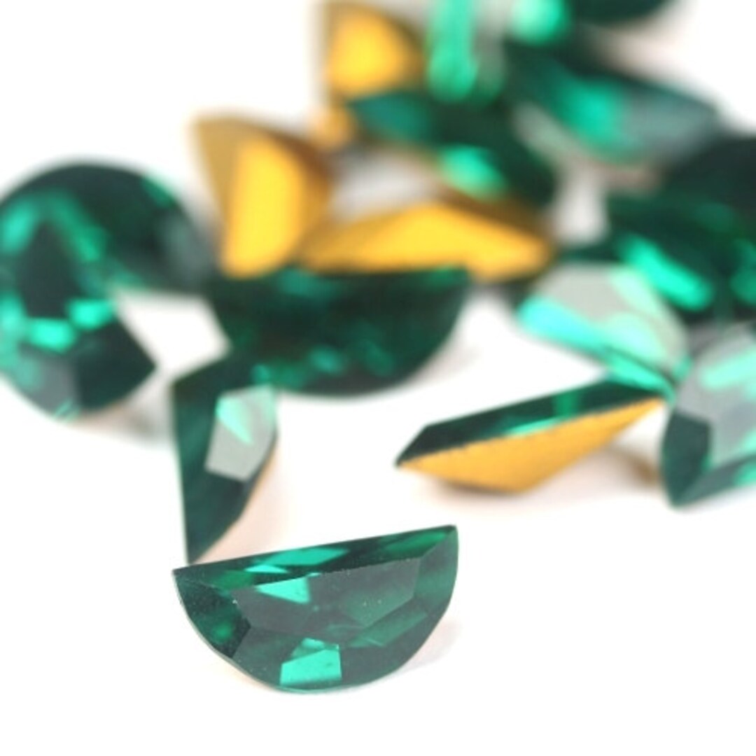 Vintage Swarovski Stones 5x10mm Half Moon Emerald Gold Foil (4) VS062 ...