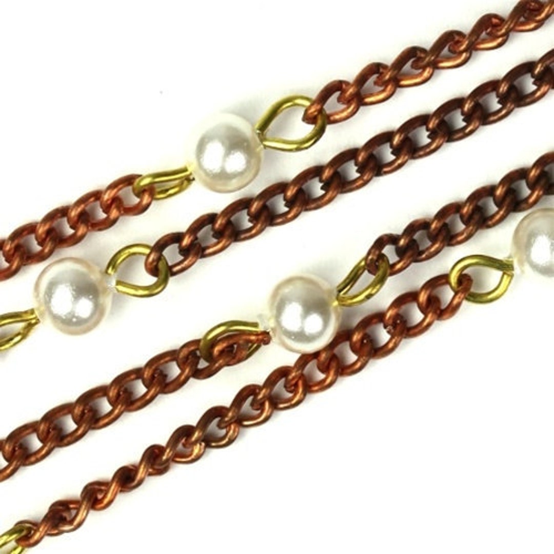 Vintage Beaded Chain Copper Coated 4mm Plastic Pearl Beads (1) CH79 - Etsy